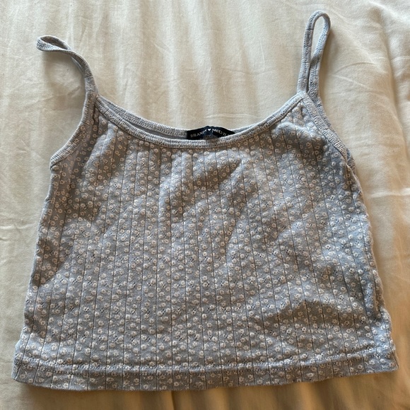 Brandy Melville | Tops | Light Blue Ribbed Tank With White Flowers ...